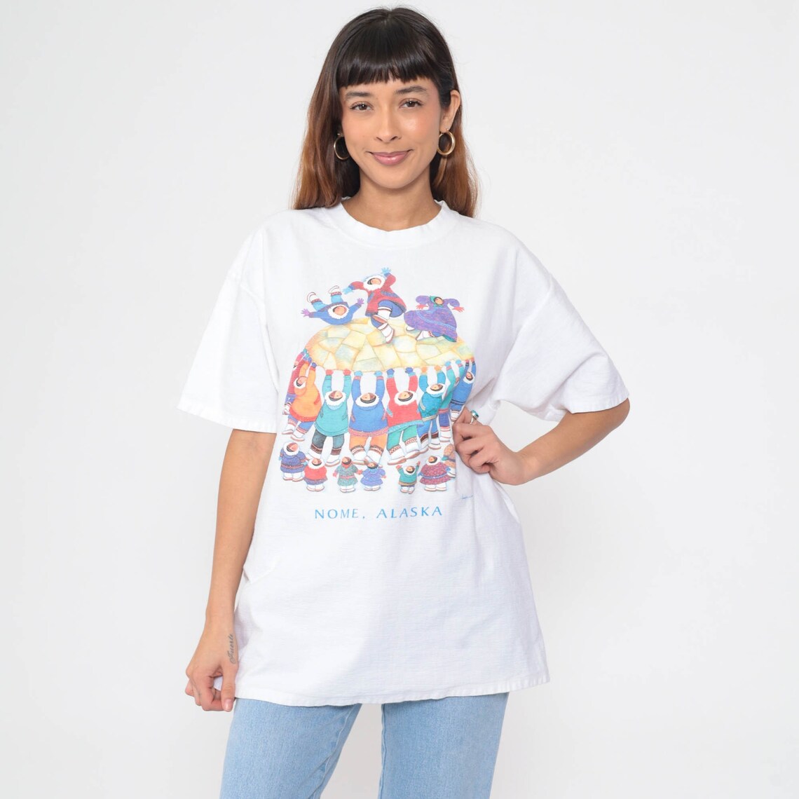 Nome Alaska T-shirt 90s Graphic Inuit Tee Glittery Parachute Game ...