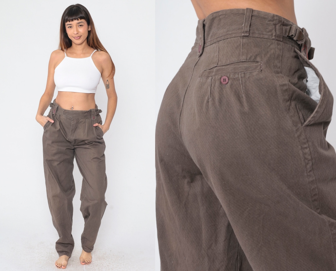 Brown Trousers 80s Pleated Pants Super High Waisted Tapered Leg Slacks ...