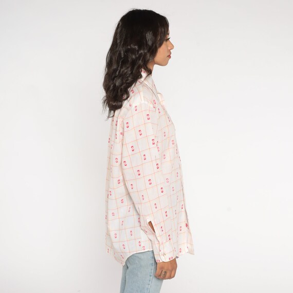 70s Checkered Shirt White Stamp Print Button Up Top R… - Gem
