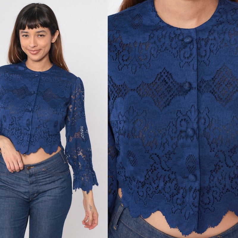 Blue Lace Blouse - Etsy