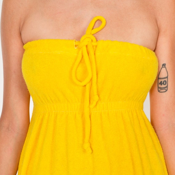 80s Terry Cloth Dress Yellow Strapless Maxi Dress Sun… - Gem