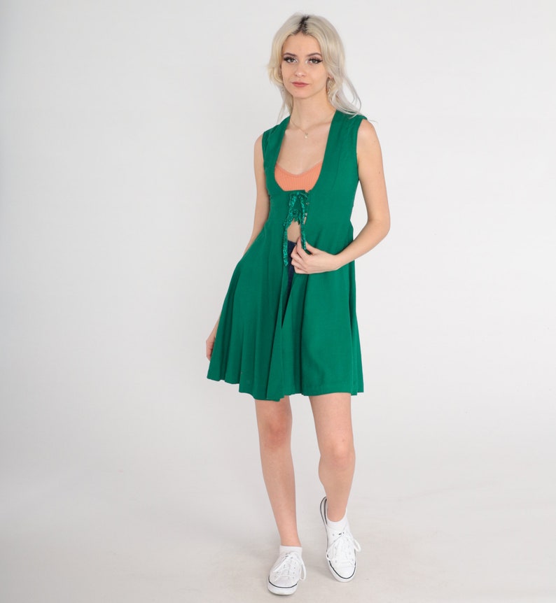 70s Mini Dress Green Open Front Dress Jacket Oktoberfest - Etsy