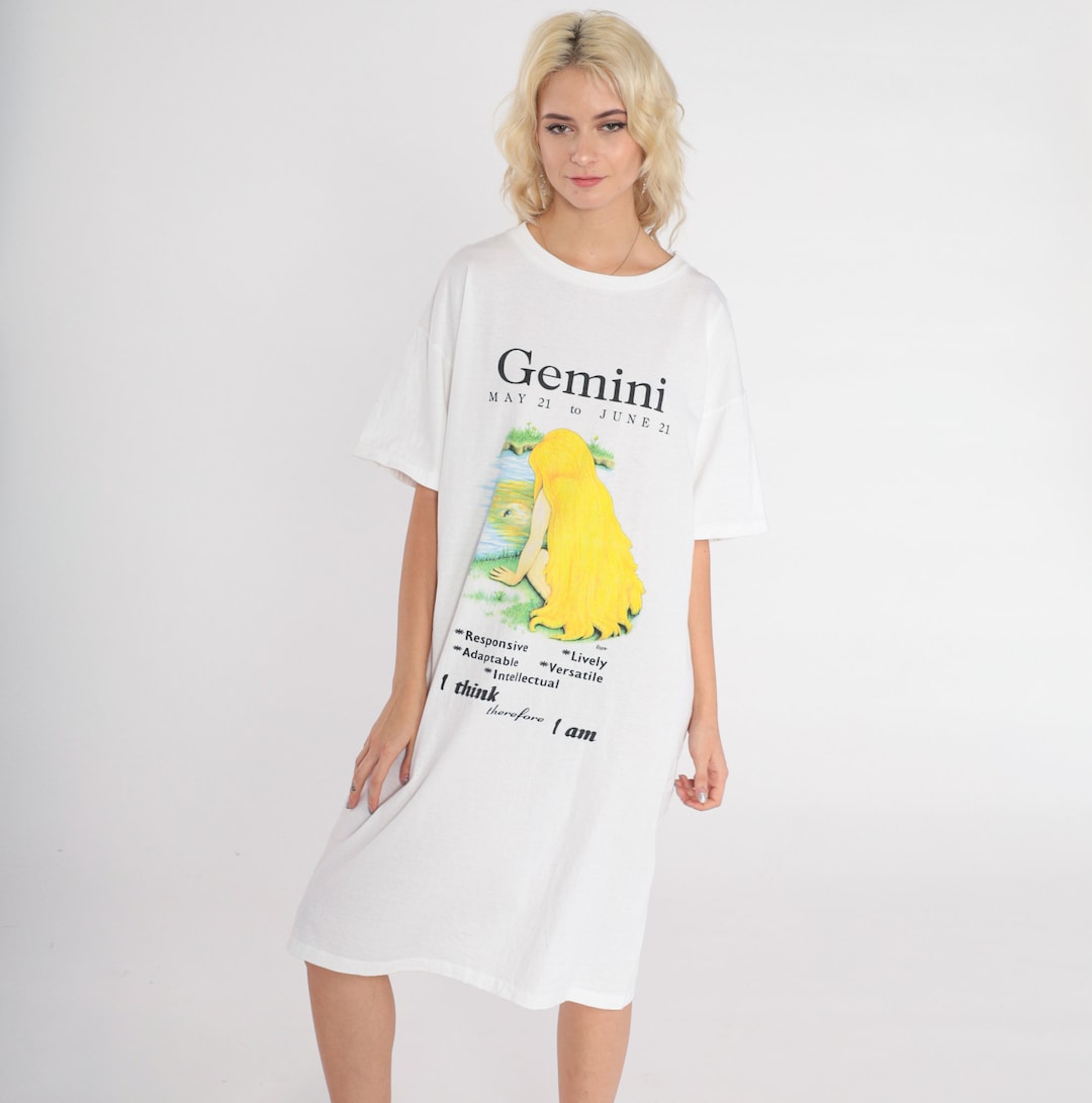 Gemini Tshirt Dress 90s Astrology T-shirt Mini Night Shirt Sleep Zodiac ...