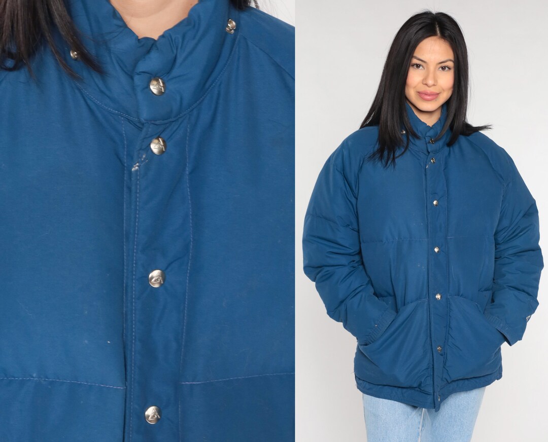 Navy Blue Puffer Jacket 80s Down Fill Ski Jacket Retro Skiwear Puffy ...