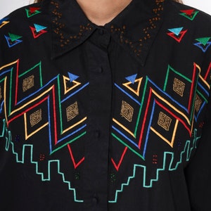 90s Beaded Southwest Shirt Black Embroidered Blouse Aztec Western ...