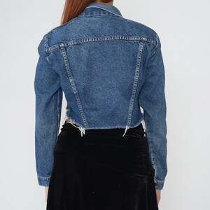 Cropped Denim Jacket 90s Frayed Rustler Jean Jack Blue Button up Rocker ...