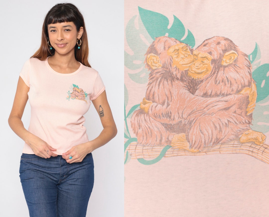 Hugging Monkeys Shirt 80s Baby Tee Cute Chimpanzee Animals in Love ...