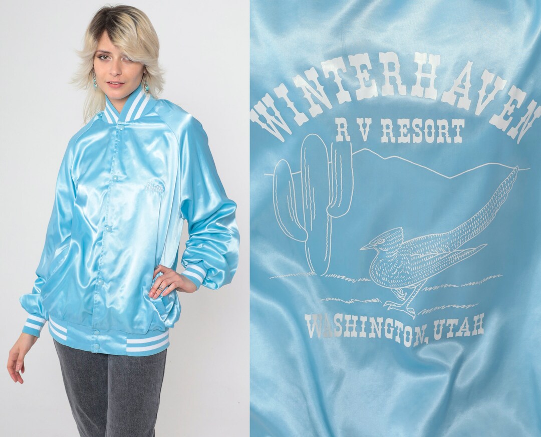 Satin Bomber Jacket 80s Winterhaven RV Resort Utah Baseball Jacket ...