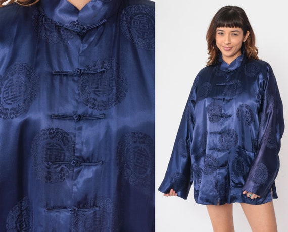 Asian Inspired Silk Jacket 90s Chinese Knot Button up… - Gem
