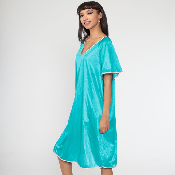 Turquoise Nylon Nightgown Lingerie Ringer Pajama Nigh… - Gem