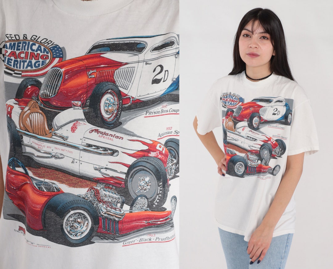 Racecar T-shirt 90s American Racing Heritage Shirt Classic Car Graphic Tee Coupe Agajanian Greer ...