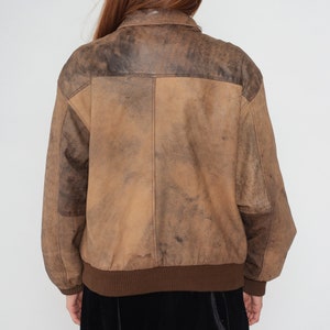 Brown Leather Pilot Jacket 80s Zip up Bomber Jacket Flight Biker Moto ...