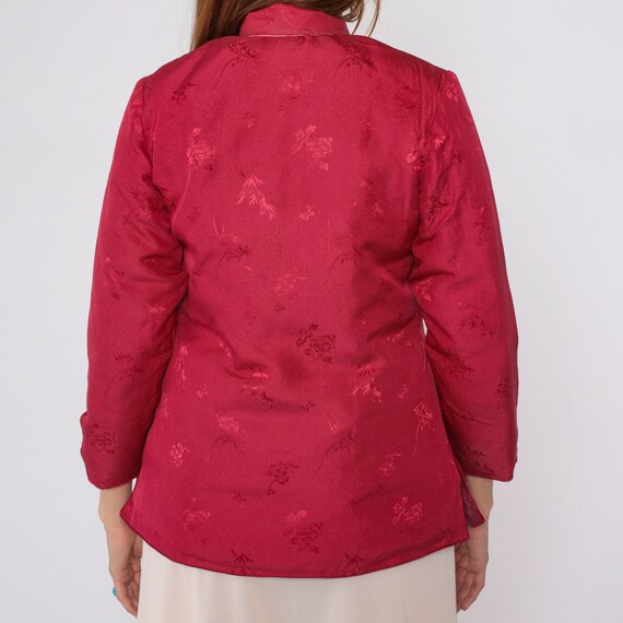 Asian Inspired Jacket 80s Red Floral Chinese Knot But… - Gem