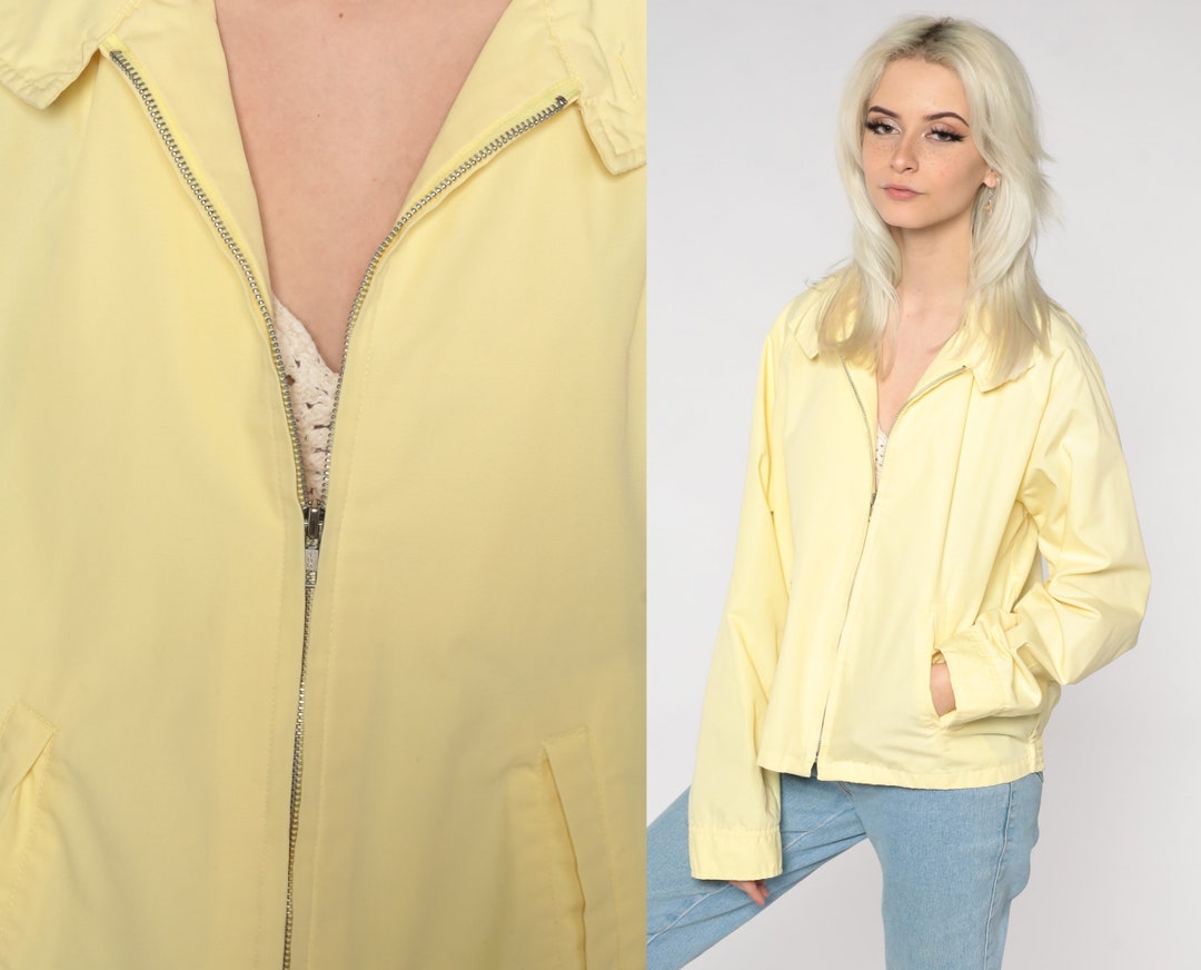 Yellow Windbreaker Jacket Pastel Zip up Jacket 80s Plain Simple Basic ...