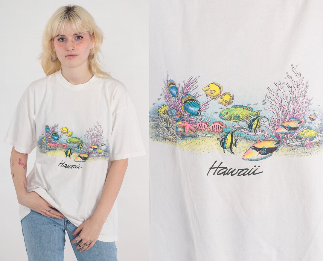Hawaii Shirt 90s Neon Tropical Fish T Shirt Graphic Tshirt Surf Shirt ...