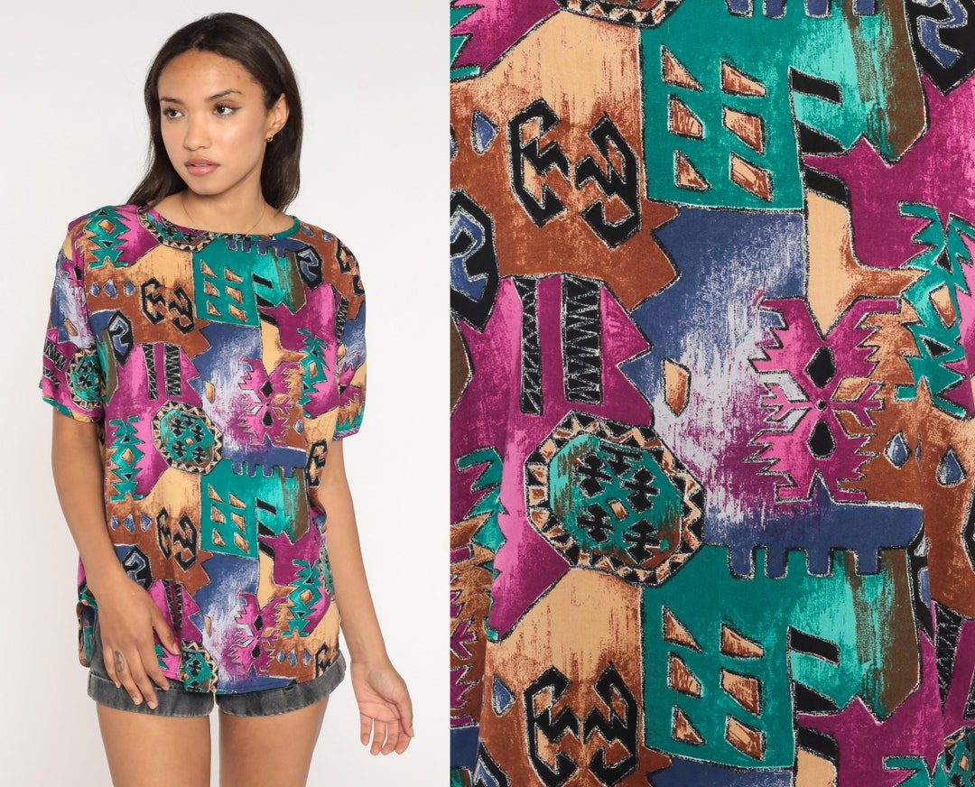 Geometric Southwest Blouse 90s Southwestern Blouse Top Graphic Top ...