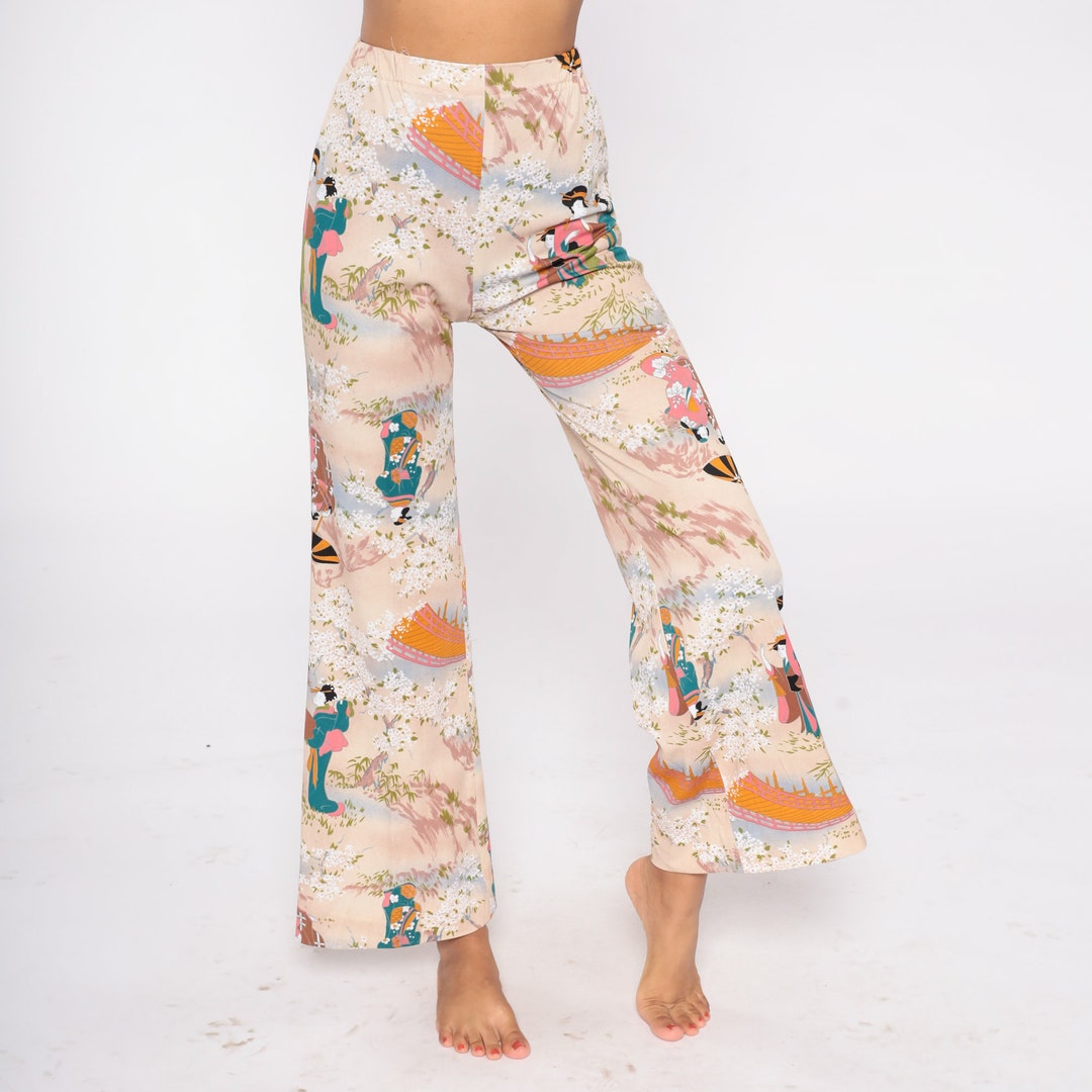 70s Bell Bottom Pants Japanese Geisha Bellbottoms Cherry Blossom Print ...