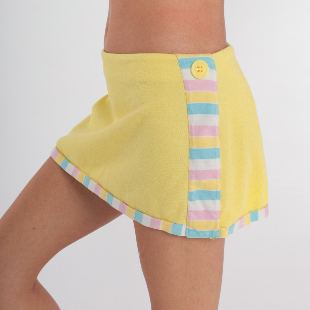 Micro Mini Skirt 80s Yellow Low Rise Skirt Pastel Pink Blue White ...