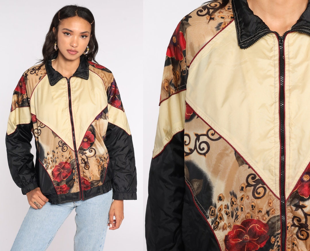 Floral Windbreaker Jacket 90s Color Block Jacket Nylon Vintage 1990s ...