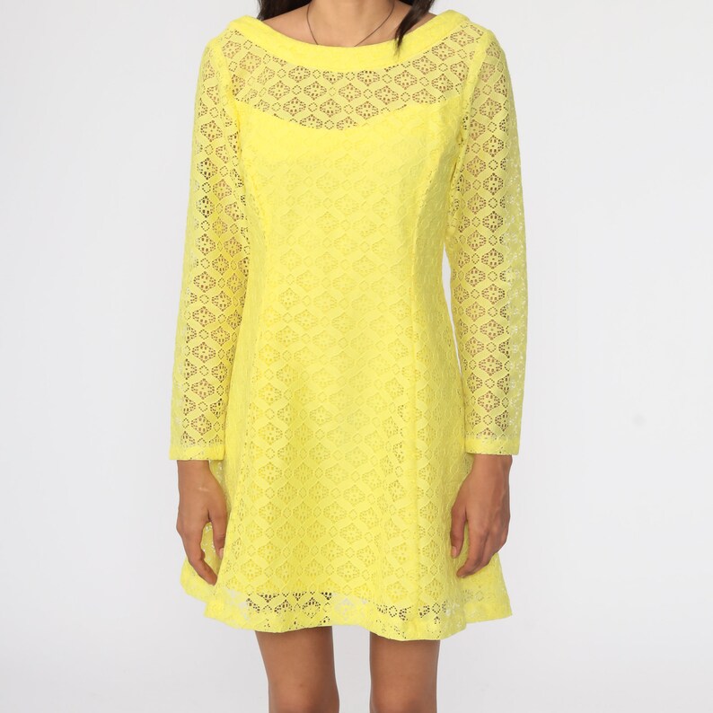 Yellow Lace Dress 60s Mini Boho Mod Party Cocktail Dress Sheer | Etsy