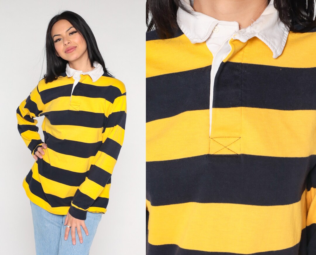 Striped Rugby Shirt Yellow Black Polo Shirt 90s - Etsy