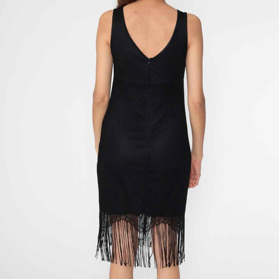 Black Fringe Dress LACE Flapper Gothic Mini 90s Boho Party | Etsy