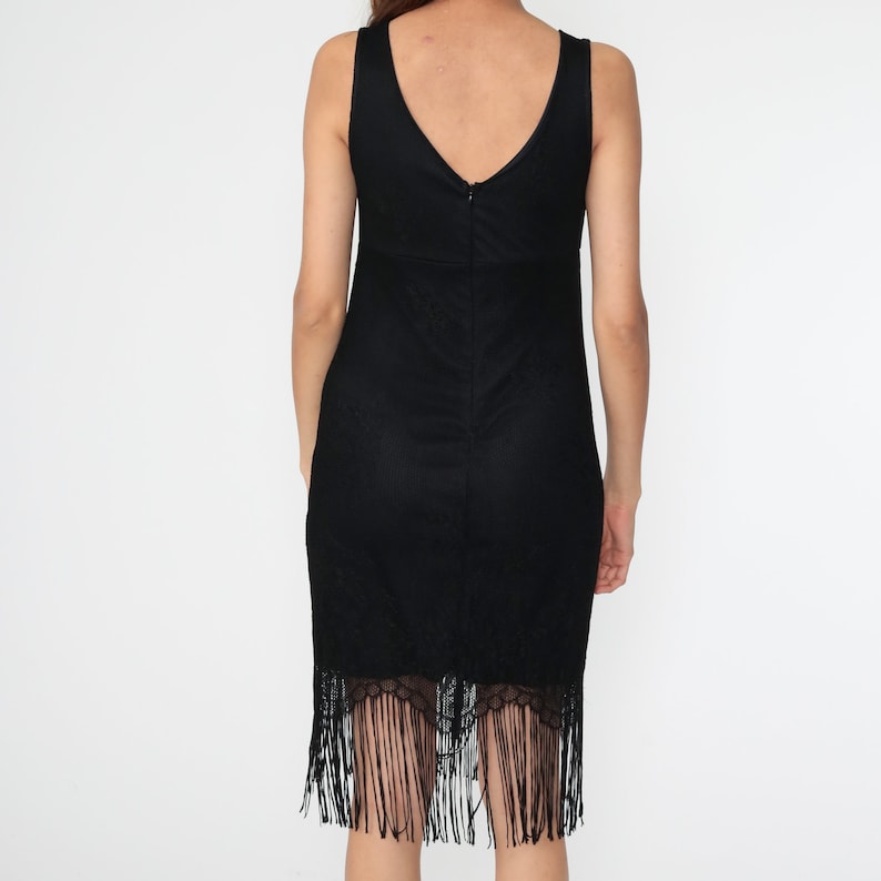 Black Fringe Dress LACE Flapper Gothic Mini 90s Boho Party Dress ...