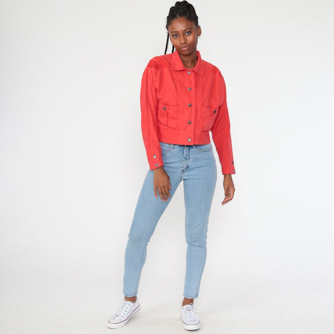 Bright Red Jacket 90s Cropped Jacket Button Up Shirt Cargo | Etsy
