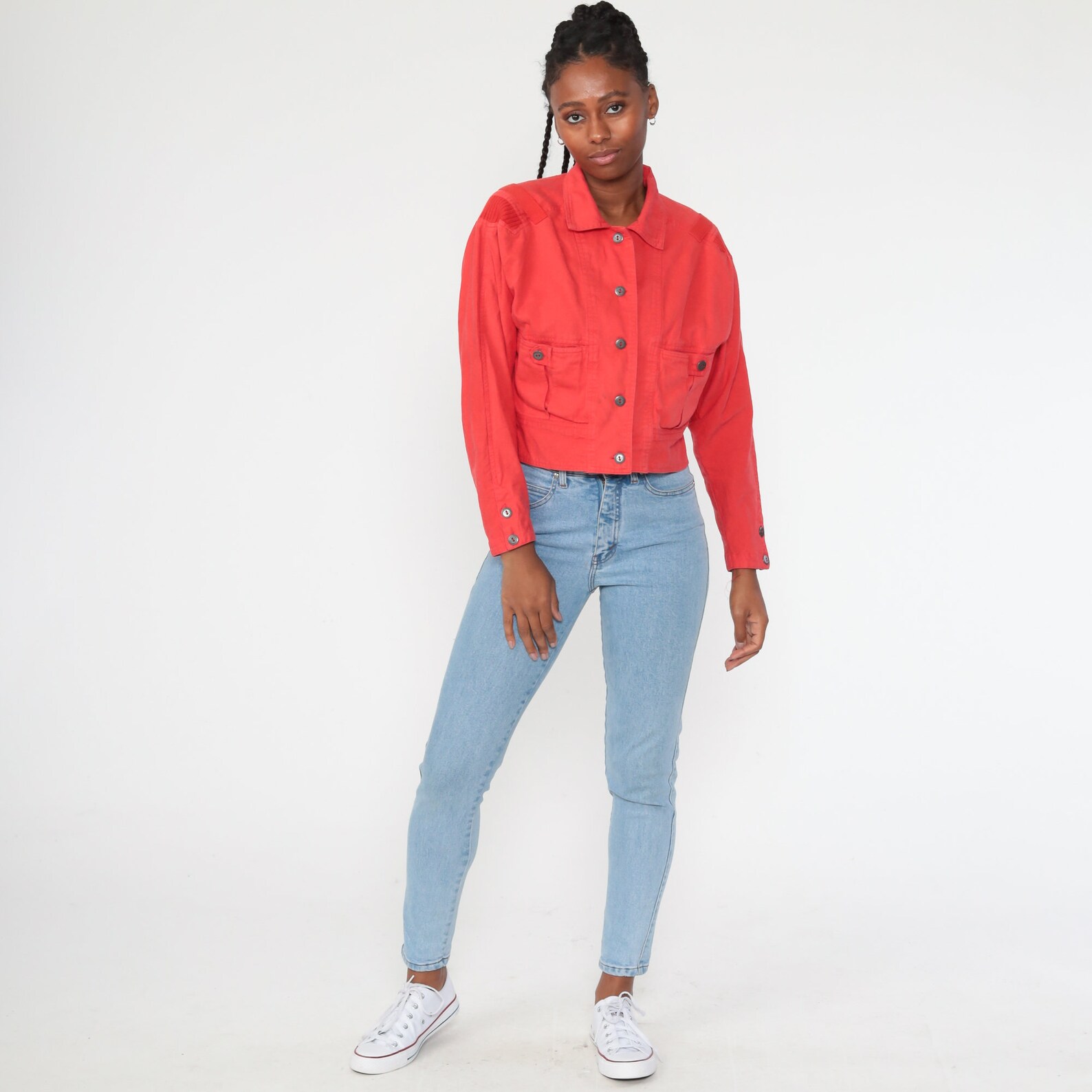 Bright Red Jacket 90s Cropped Jacket Button Up Shirt Cargo | Etsy