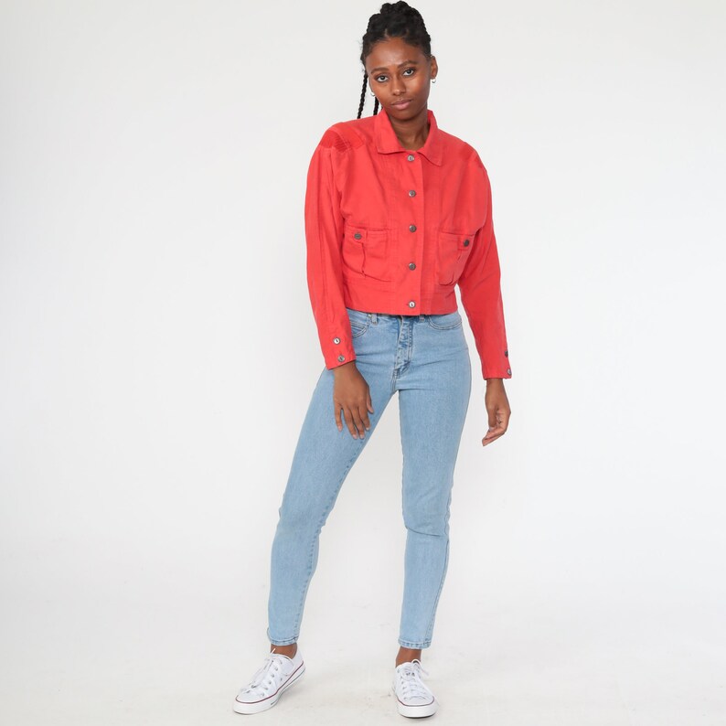 Bright Red Jacket 90s Cropped Jacket Button up Shirt Cargo - Etsy