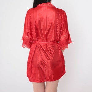 Red Lace Robe 90s Lingerie Bed Jacket Shiny Striped Tie Front Lounge ...