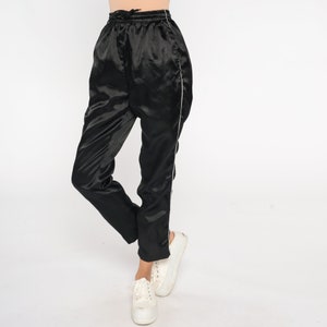 90s Track Pants Shiny Black Jogging Pants Warmup Track Suit Streetwear ...