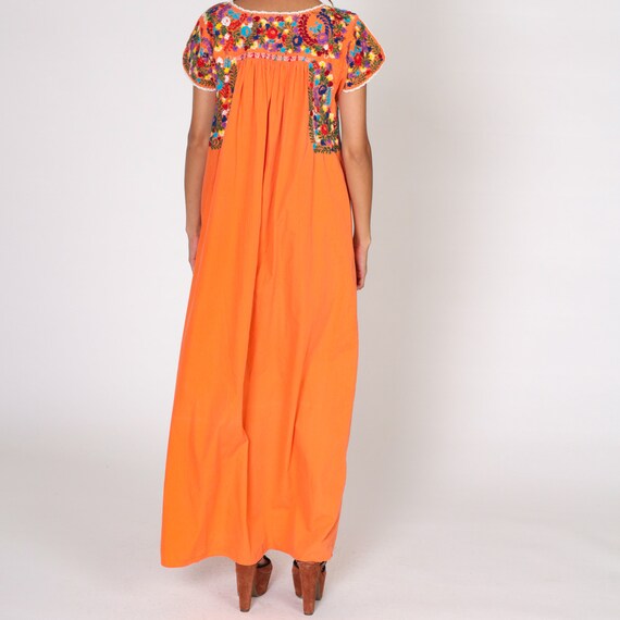 Oaxacan Maxi Dress 70s Mexican Embroidered Dress Oran… - Gem