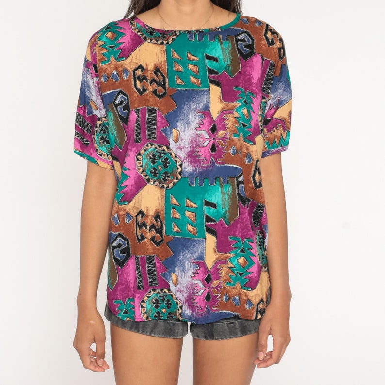 Geometric Southwest Blouse 90s Southwestern Blouse Top Graphic Top ...