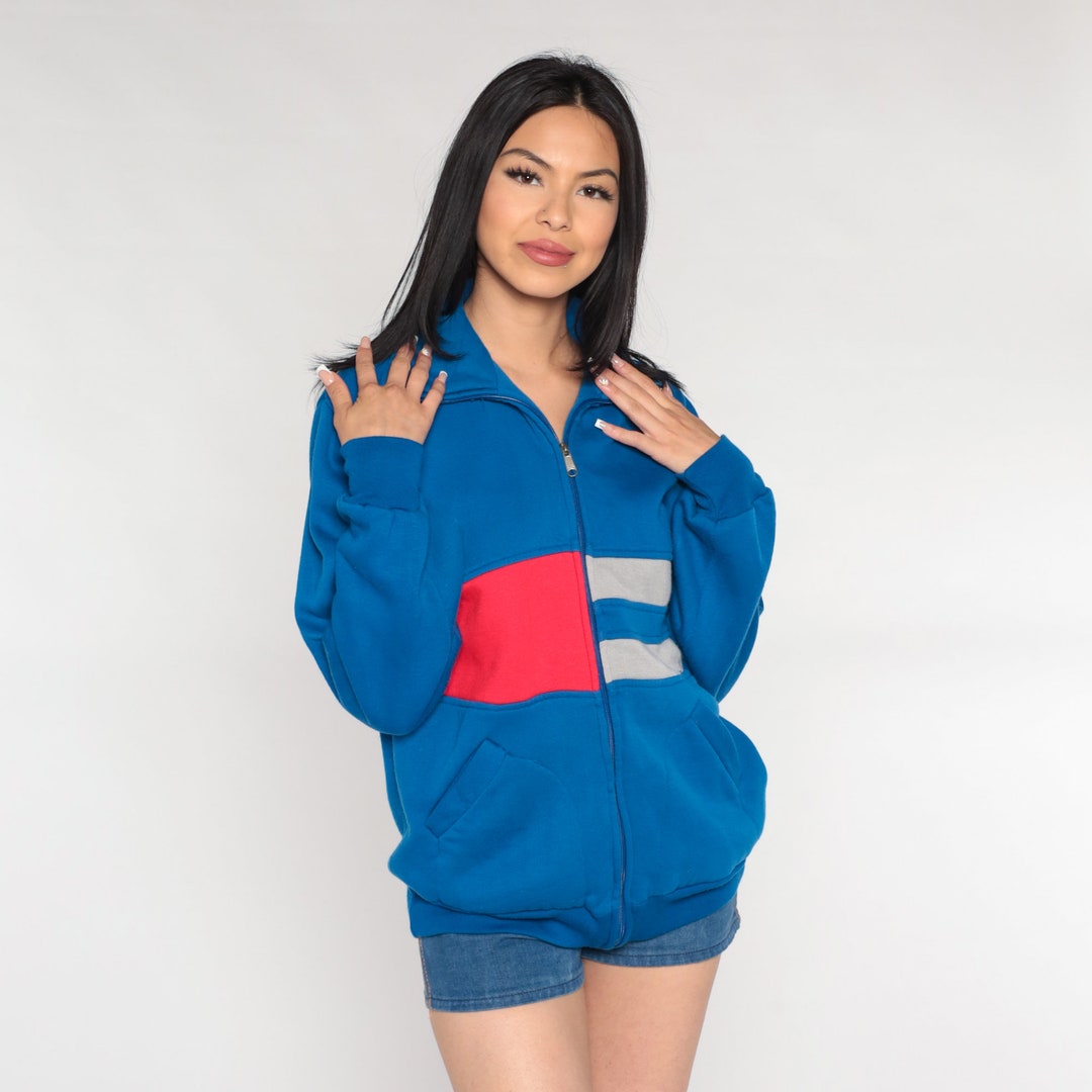 80s Track Jacket Royal Blue Striped Zip up Sweatshirt Warmup 1980s Warm ...
