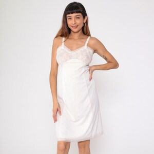 70s White Slip Dress Lace Trim Lingerie Nightgown Mini Nightie Nylon ...