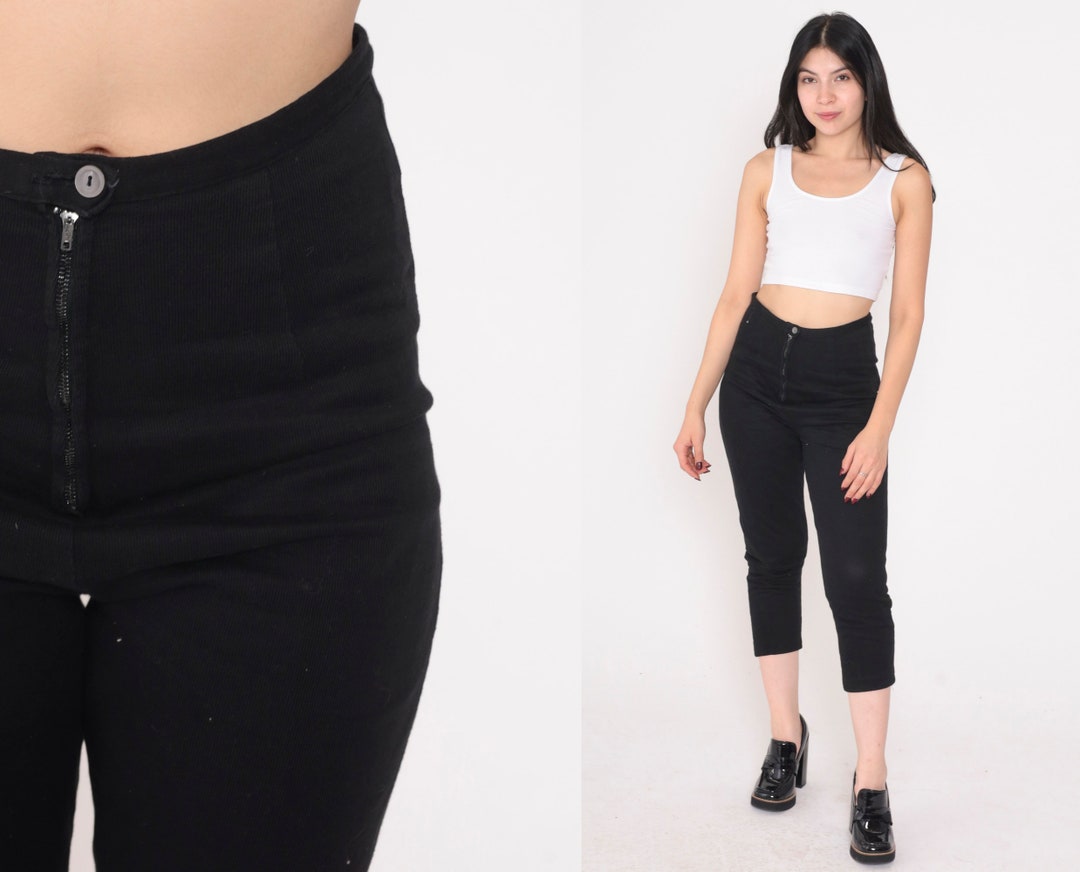 60s Capri Trousers Black Pants High Waisted Rise Cropped Leg Cigarette ...