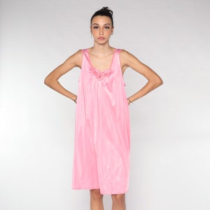 Pink Nightgown 80s Midi Slip Lounge Dress Sleeveless Knee Length Shift ...