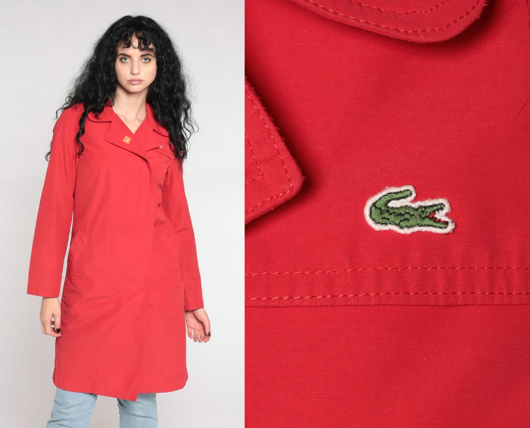 Red Lacoste Jacket 00s Trench Coat 2000s Retro Trenchcoat Rain Jacket ...