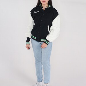 90s Letterman Jacket Black White Varsity Jacket Wool Leather Maureen ...