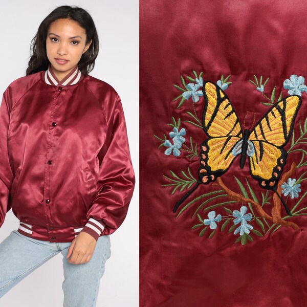 Burgundy Bomber Jacket - Etsy