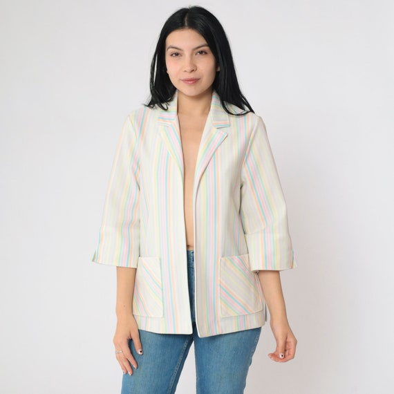 70s Rainbow Striped Jacket Pastel Rainbow Blazer Open… - Gem
