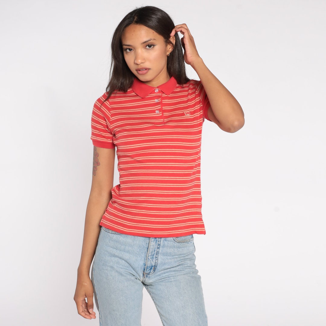 Striped Shirt Polo 80s 90s Red Horse Crest Collared T Shirt 1990s ...