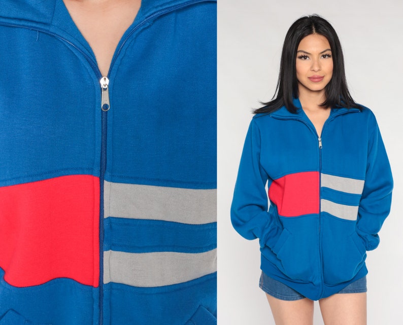 80s Track Jacket Royal Blue Striped Zip up Sweatshirt Warmup - Etsy