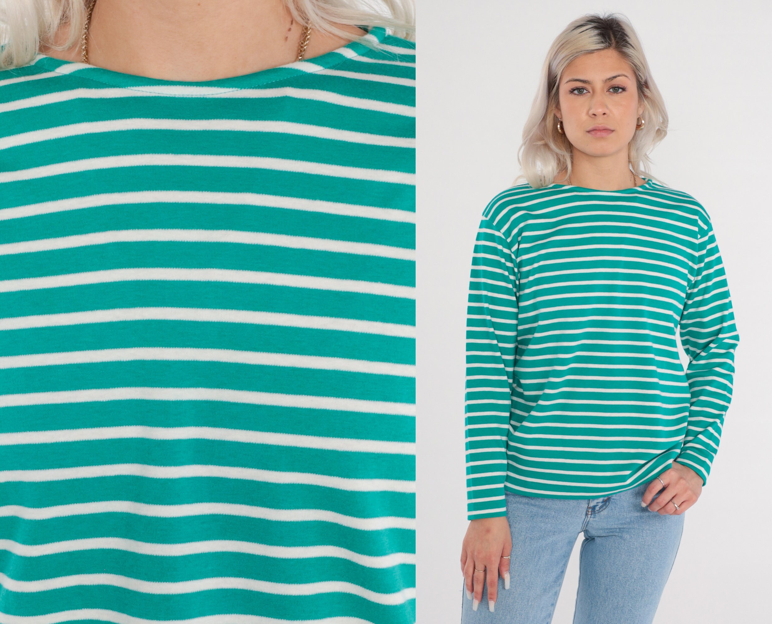 90s Shirt Green White Striped Shirt Long Sleeve T Shirt 1990s Tshirt 90s Shirt Green White Striped Shirt Long Sleeve T Shirt 1990s Tshirt
