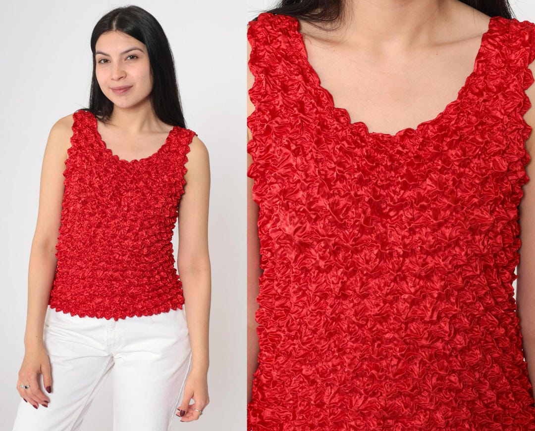 Red Popcorn Tank Top Y2K Texture Blouse Stretchy Sleeveless Shirt Magic ...