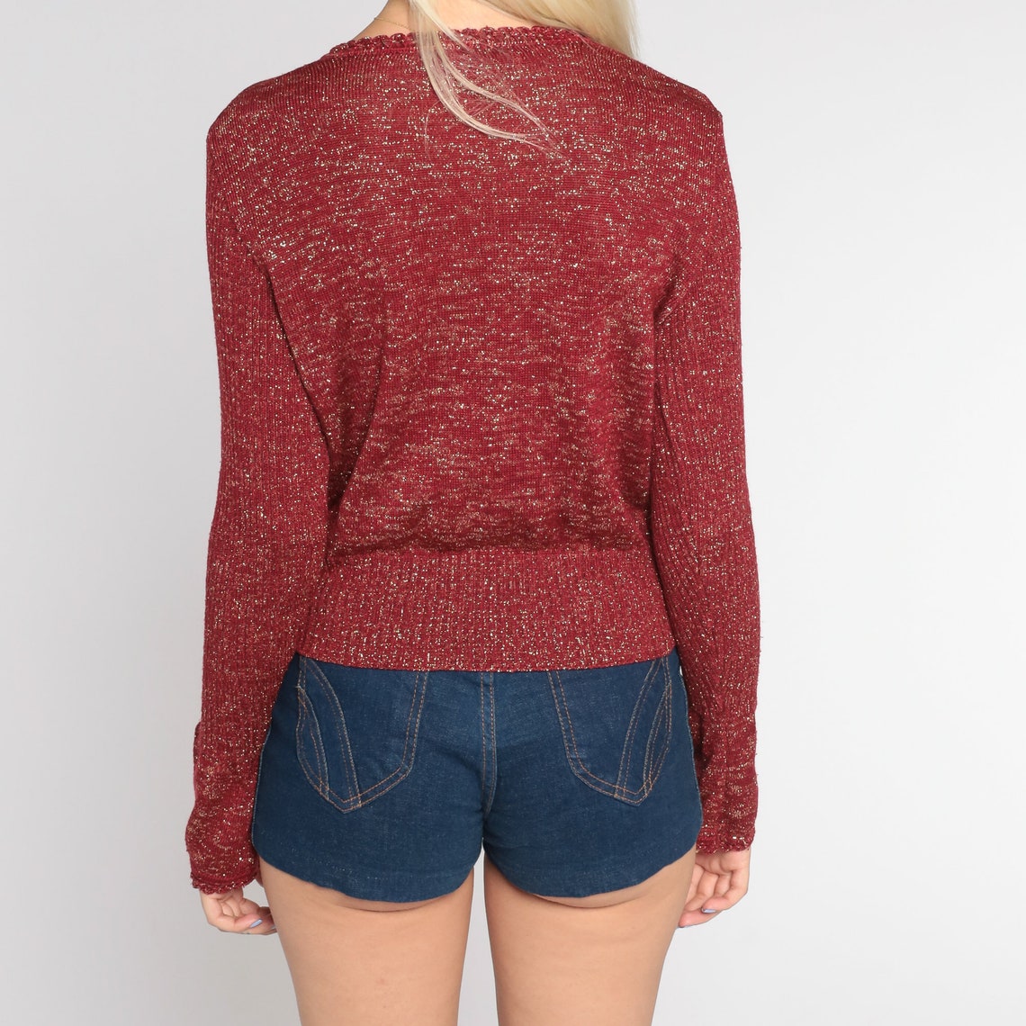 Red Metallic Cardigan 70s Button up Sweater Sparkly Disco V - Etsy