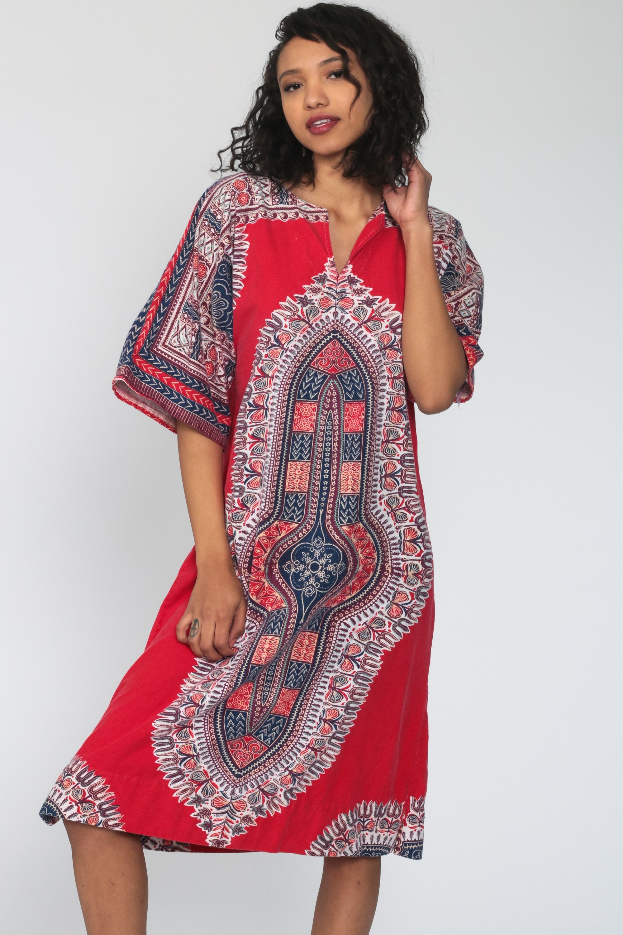 Dashiki Dress Boho African Dress Hippie Ethnic Midi Wide Etsy