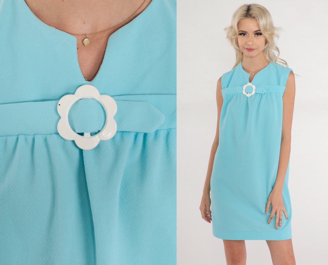 Vintage Maternity Dress 60s 70s Mod Mini Dress Blue Daisy Flower Tent ...