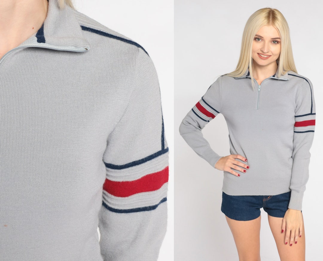 Meister Ski Sweater 80s Quarter Zip Sweater Grey Wool Pullover - Etsy